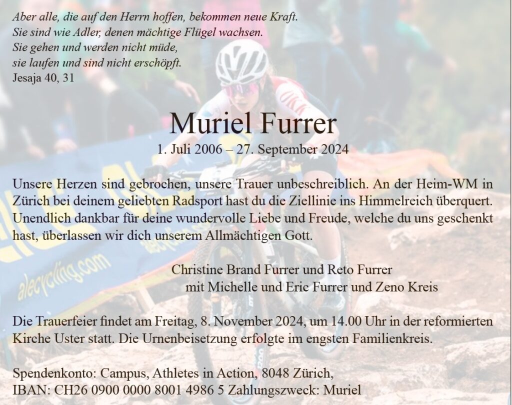The cycling family bids farewell to Muriel Furrer - Zurich 2024